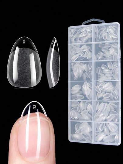 600Pcs/Box Short Almond Nail Tips Soft Gel Clear Gelly Nail Tips Half ...