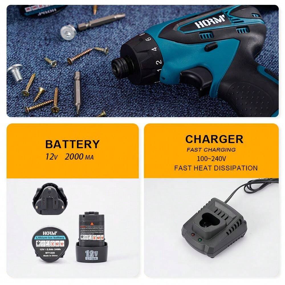 ชุดไขควงไฟฟ้าแบตเตอรี่ลิเธียม Hormy 12V, 28N.M สว่านไฟฟ้าพกพาขนาดเล็กในครัวเรือน, M6 ประแจไฟฟ้า ...