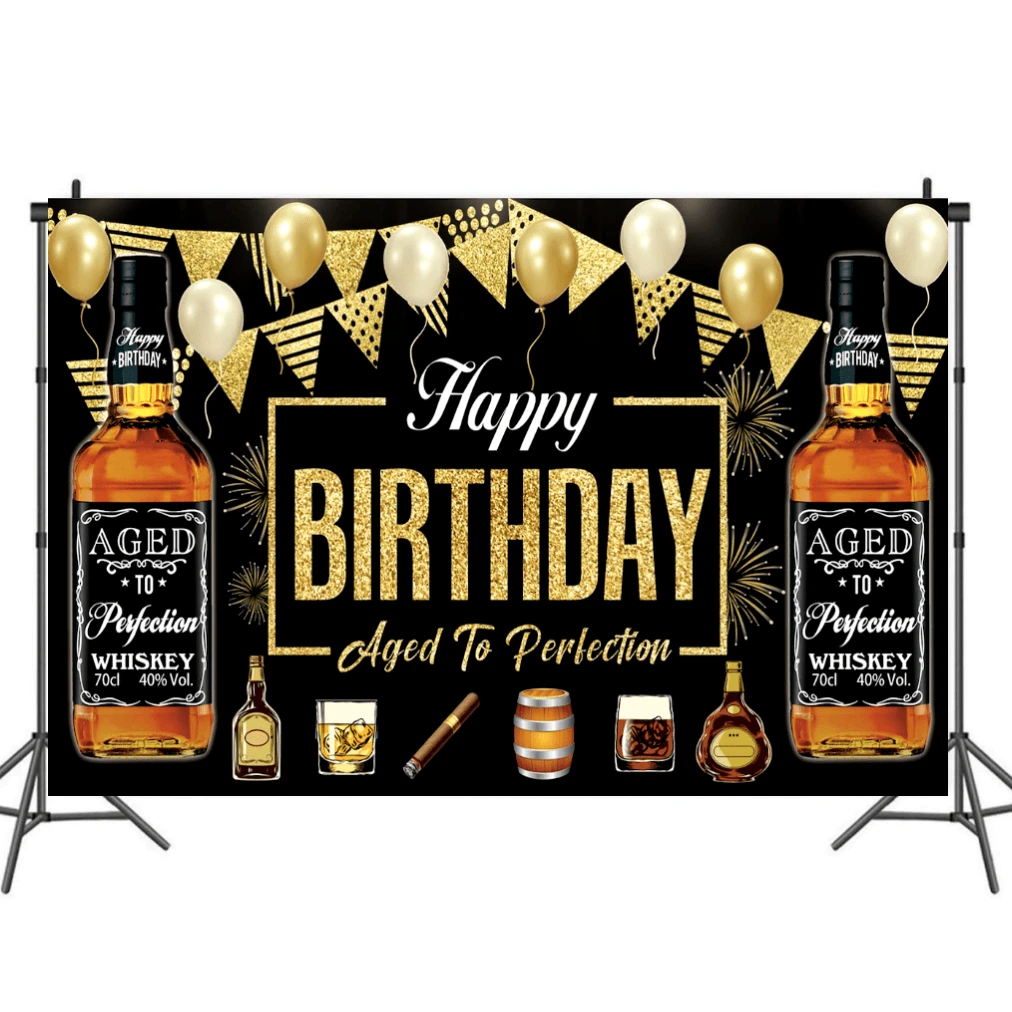 1 Pc Beer Whiskey Birthday Party Decorations For Men, Large Black Gold ...