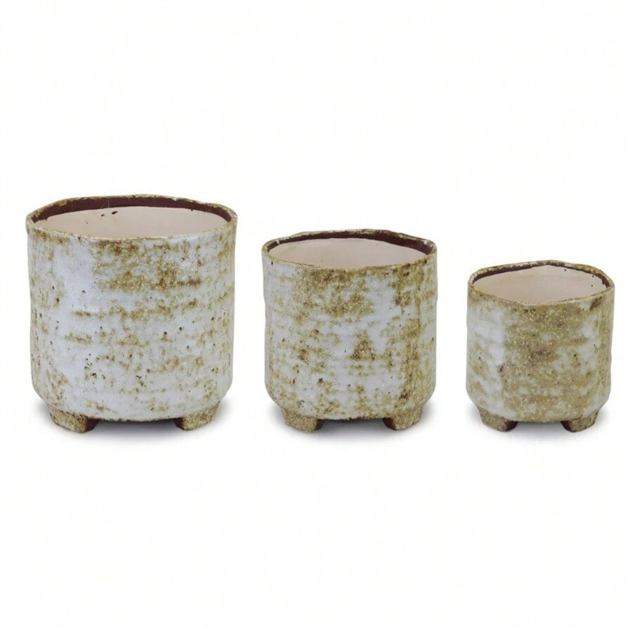 Rustic Terra Cotta Footed Planter (Set Of 3) | SHEIN USA
