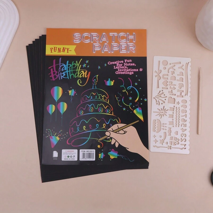 6 Sheets/Set Colorful Scratch Art Paper A4 Booklet, DIY Handmade ...