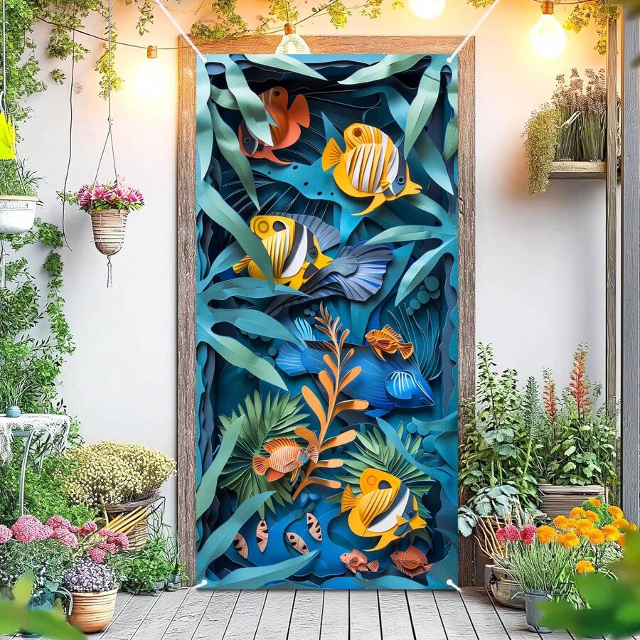 70x35 Inch Summer Door Cover Banner Gate Banner, Small Fish Seaweed ...