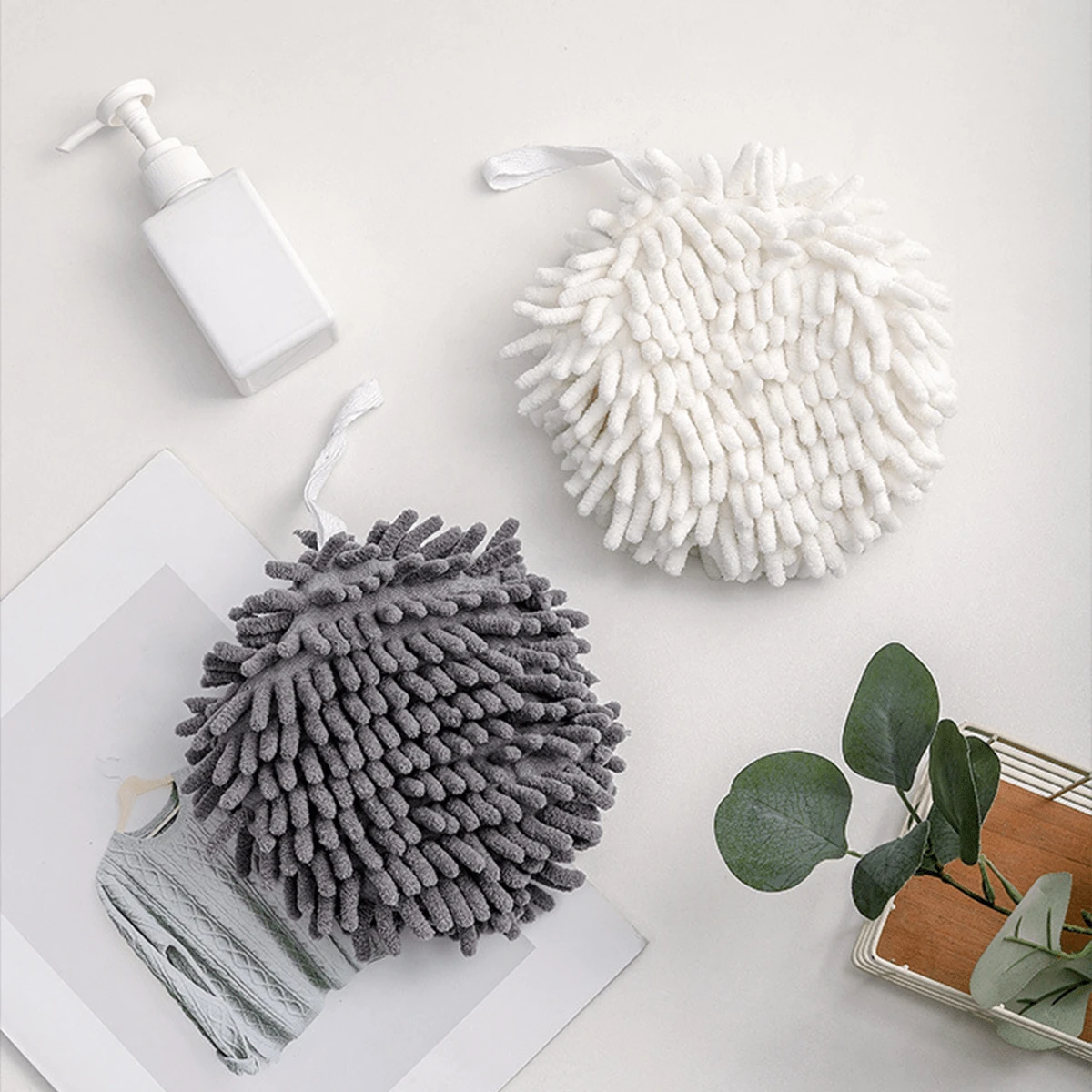 1ชิ้น สไตล์ Minimalist แขวน Chenille มือเช็ดน่ารักฟองน้ำ KITCHEN Helper ...