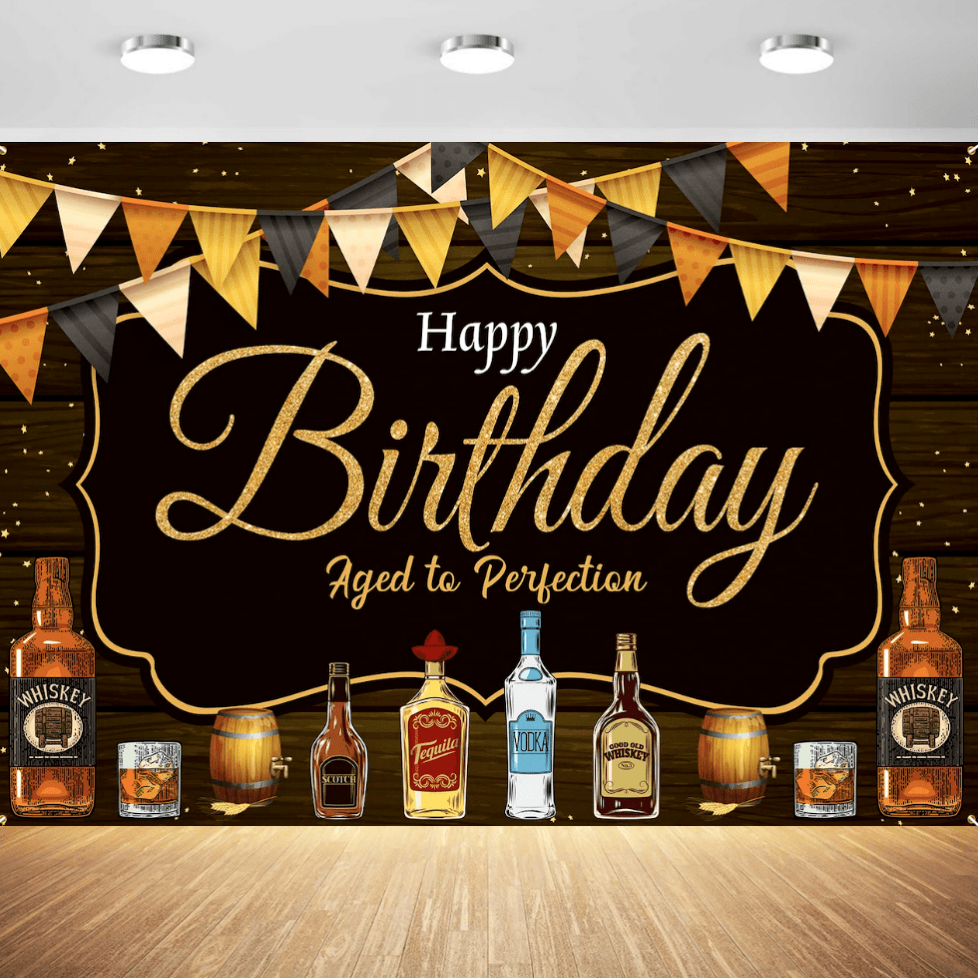 1 Pc Beer Whiskey Birthday Party Decorations For Men, Large Black Gold ...