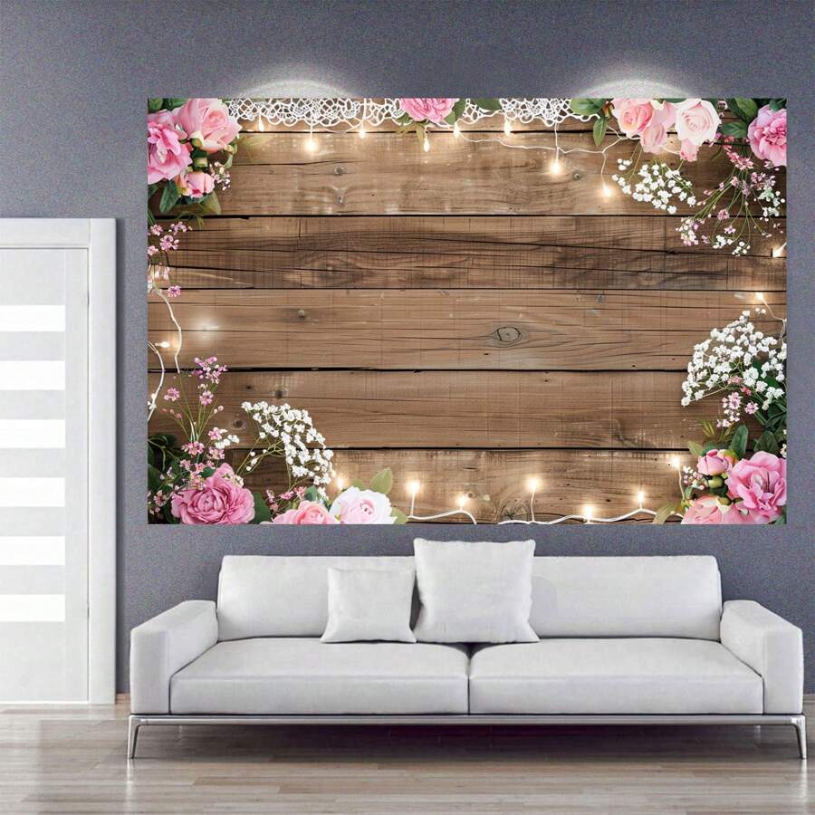 5*3 Ft Floral Wooden Backdrop, Pink Floral Floor Bridal Shower Wedding ...