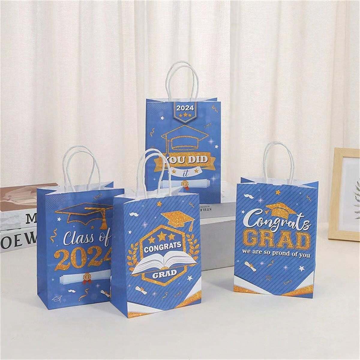 Mixed 12Pcs, Class Of 2024 Graduation Gift Bags With Handle, Kraft Wrap ...