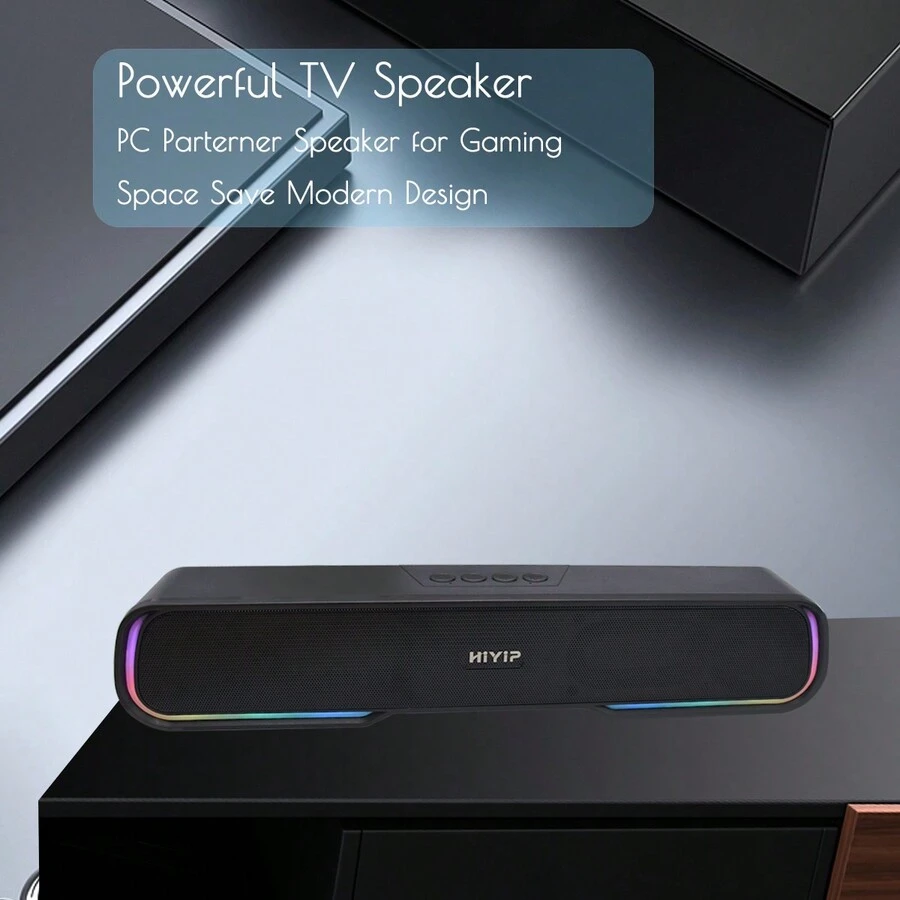 Slim Style Small Size Desktop Soundbar - RGB Mini Sound Bar External ...