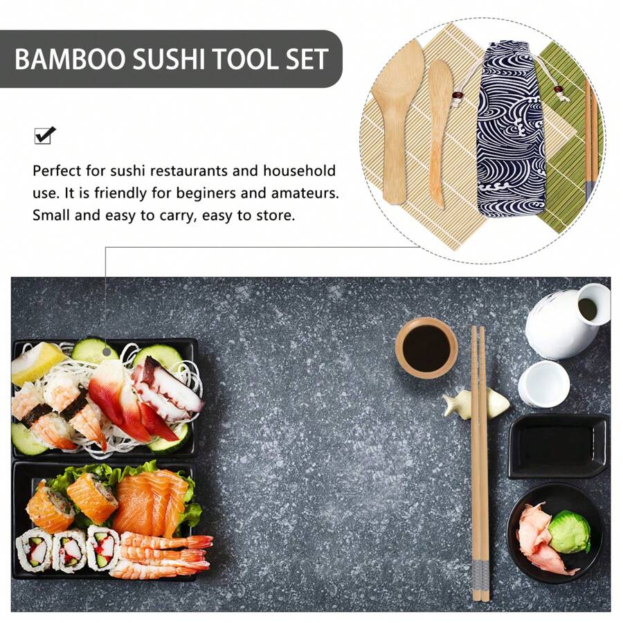 6pcs Sushi Maker Set, With Sushi Mat, Sushi Bazooka, Rice Paddle, Fish ...