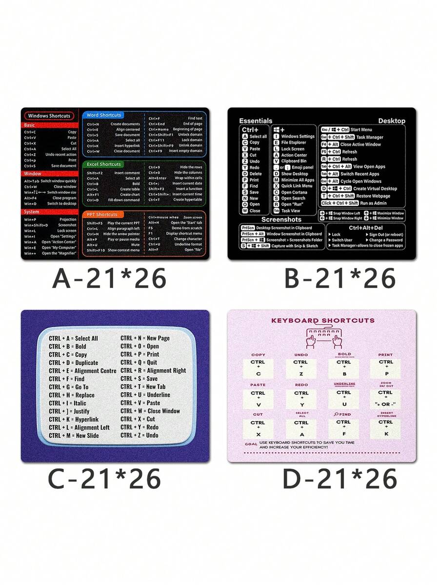 1pc Simple Computer Shortcut Keyboard Mouse Pad, Small Size With Office ...