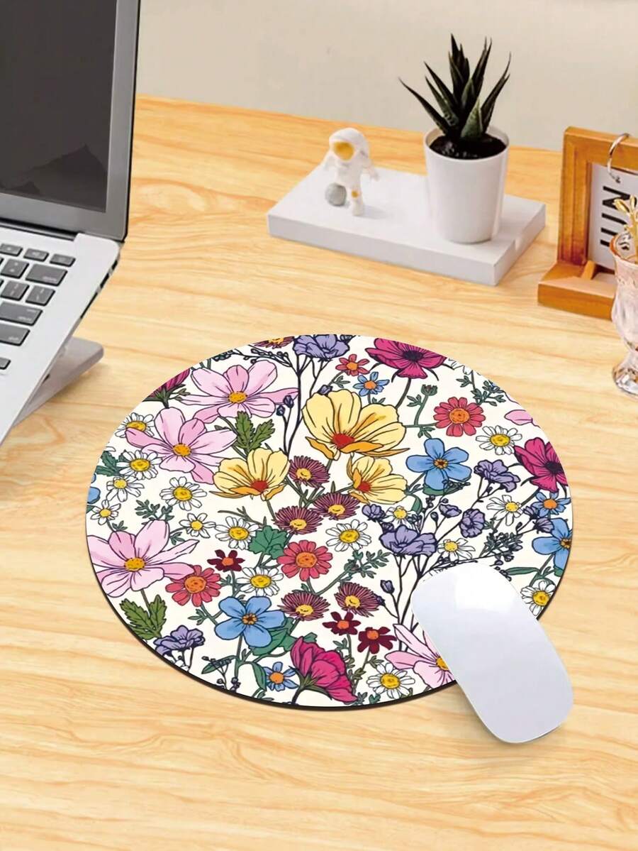 1pc Floral 03 Round Mouse Pad, Cute And Fun Mini Travel Mouse Pad With ...