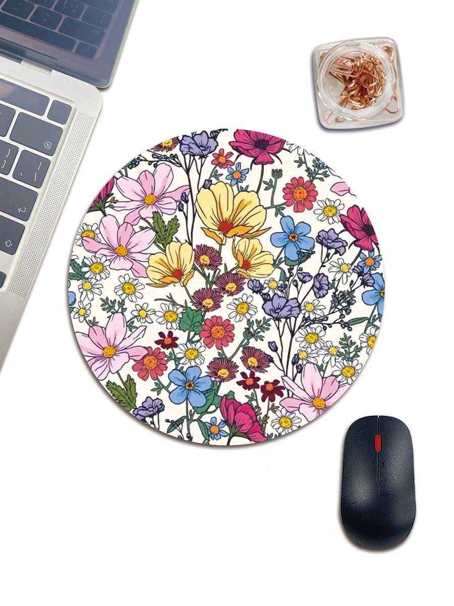 1pc Floral 03 Round Mouse Pad, Cute And Fun Mini Travel Mouse Pad With ...