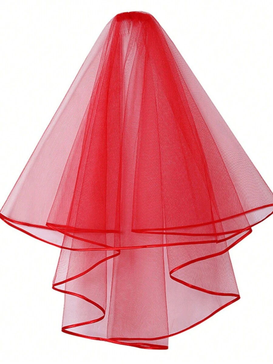 1pc Simple Double Layer Satin Trim Solid Color Classic Red Bride ...