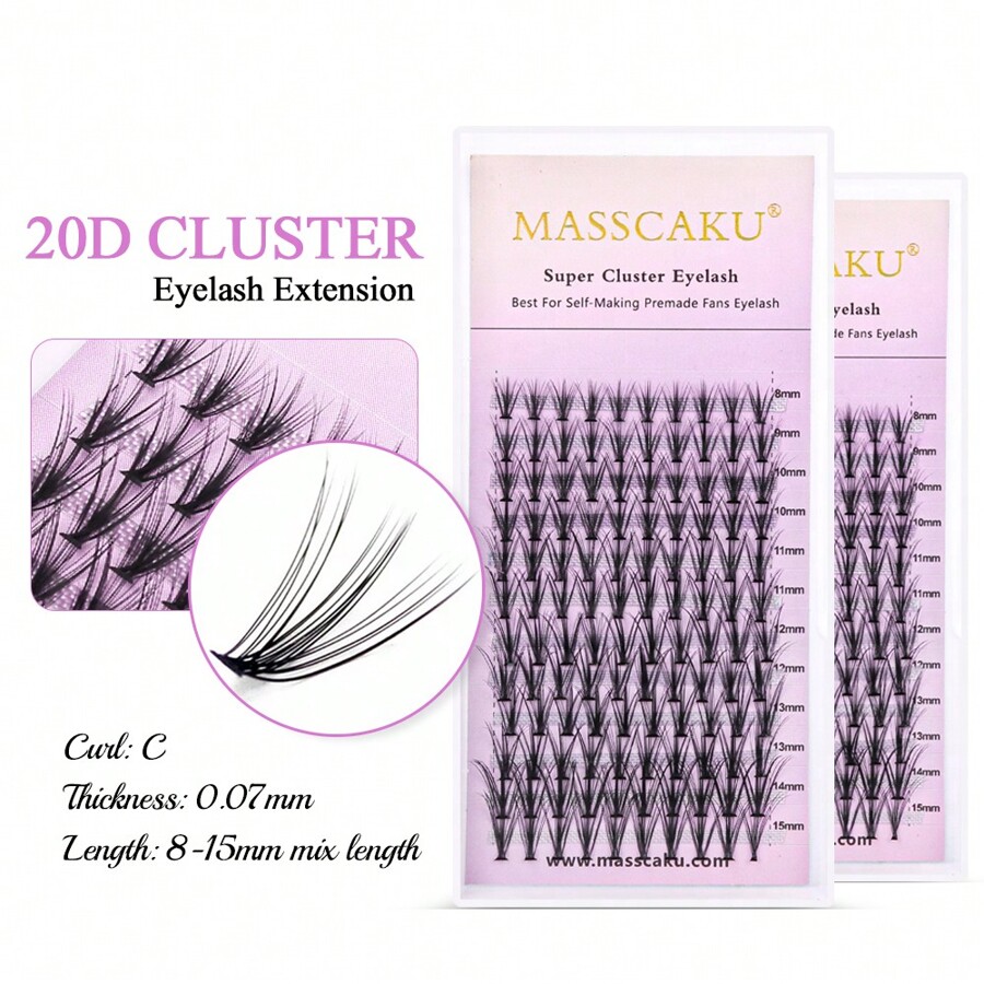 12 Lines MASSCAKU 0.07mm 0.10mm Professional Makeup Eyelashes C D Curl ...