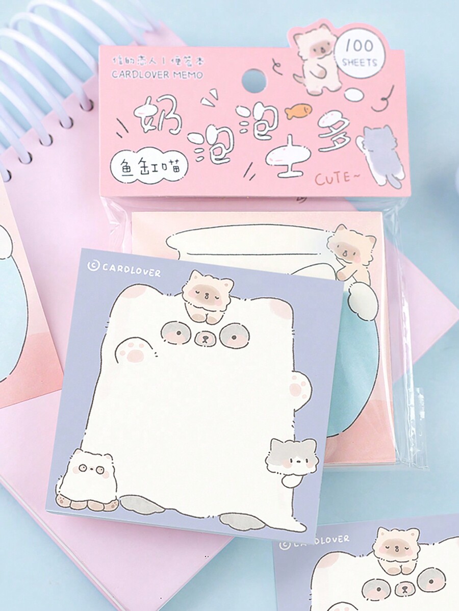 100 Sheets Bubble Milk Tea Shop Multicolor Cute Animal Memo Notepad For ...