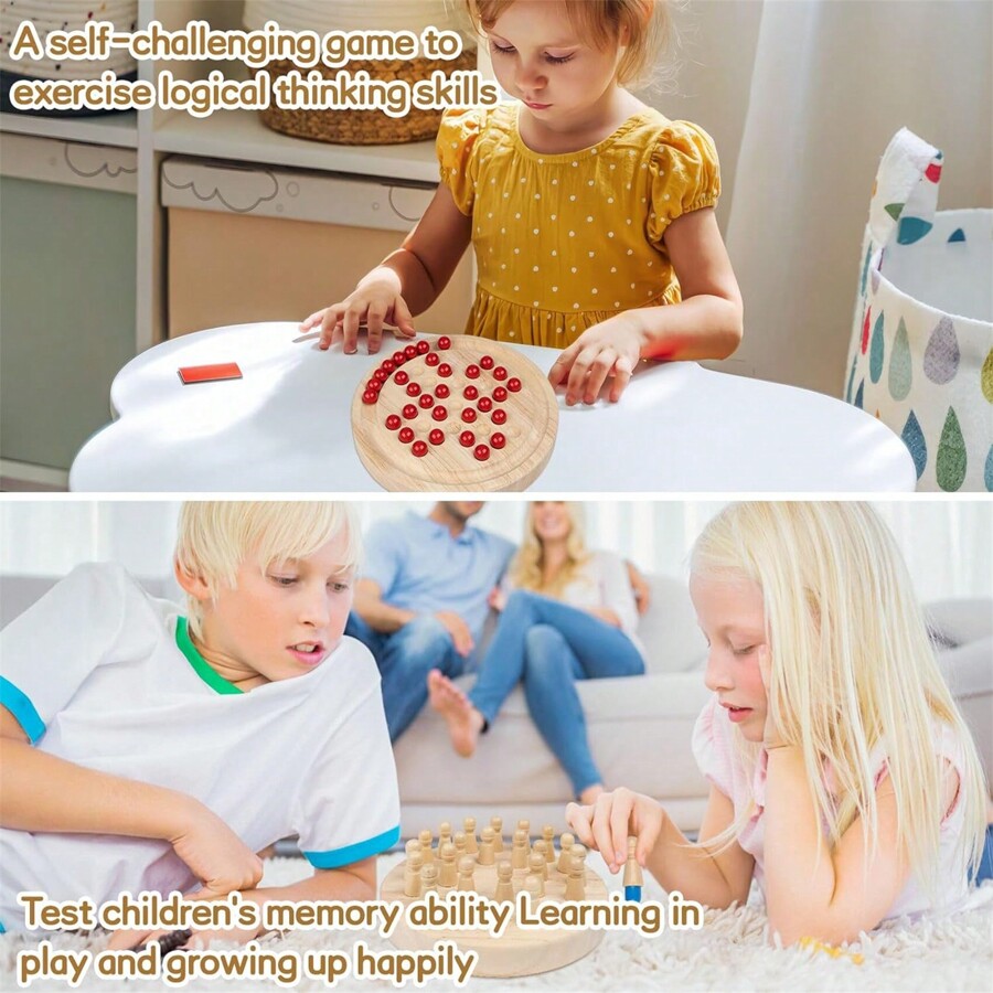 2-In-1 Wooden Memory Chess Board Game: Color Memory Matching Brain ...