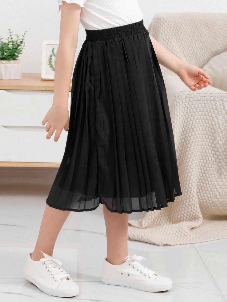 GORLYA Tween Girl Chiffon Pleated Elastic Waist A-Line Bohemian Swing ...