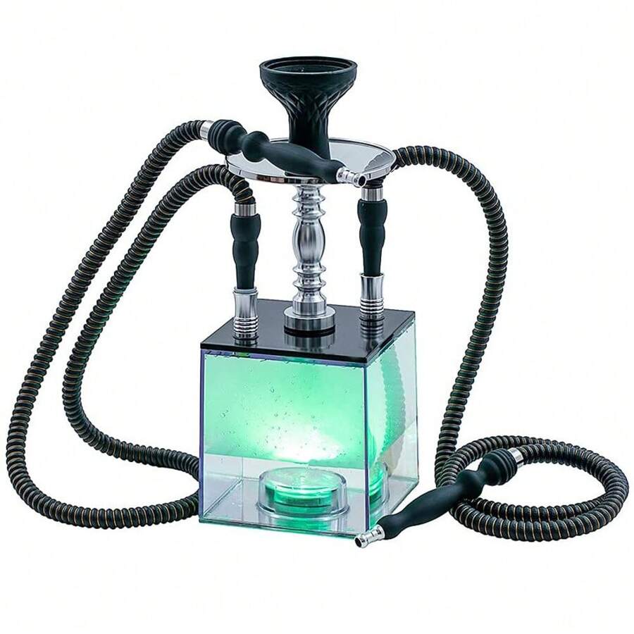 Hookah Set Double Hose, Unbreakable Acrylic Smooth Cube Design Shisha ...