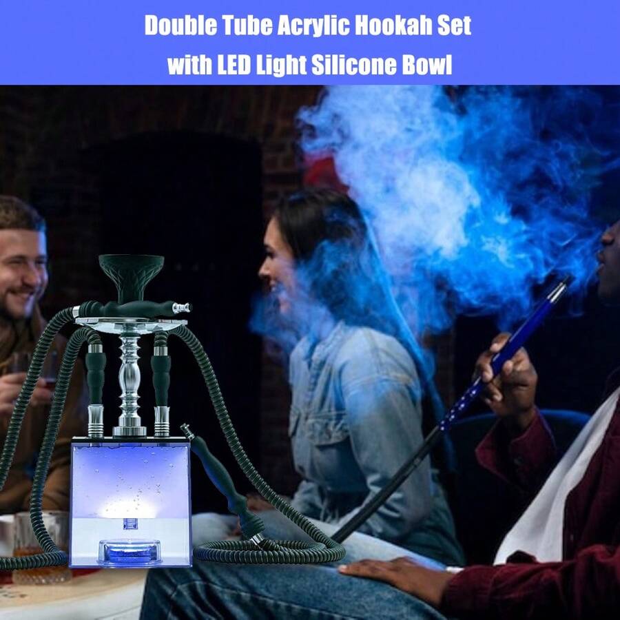Hookah Set 2/4 Hose, Unbreakable Acrylic Smooth Cube Design Shisha ...