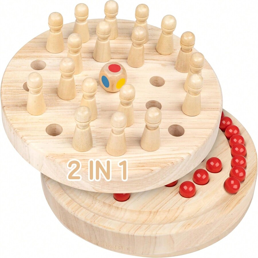 2-In-1 Wooden Memory Chess Board Game: Color Memory Matching Brain ...