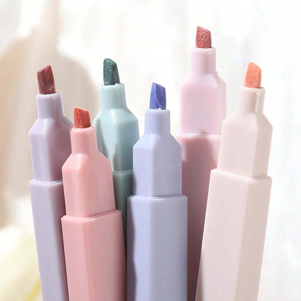 6 Pack Morandi Aesthetic Square Highlighters, Gentle And Soft Chisel ...