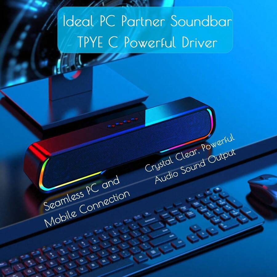 Computer Speakers Desktop Soundbar - HiFi Stereo Audio RGB Mini Sound ...