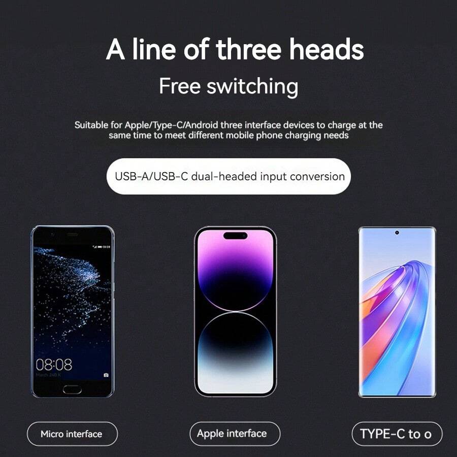 MFI Certified Multi-Charging 3-In-2 Cables: Superior Durability, Type-L ...