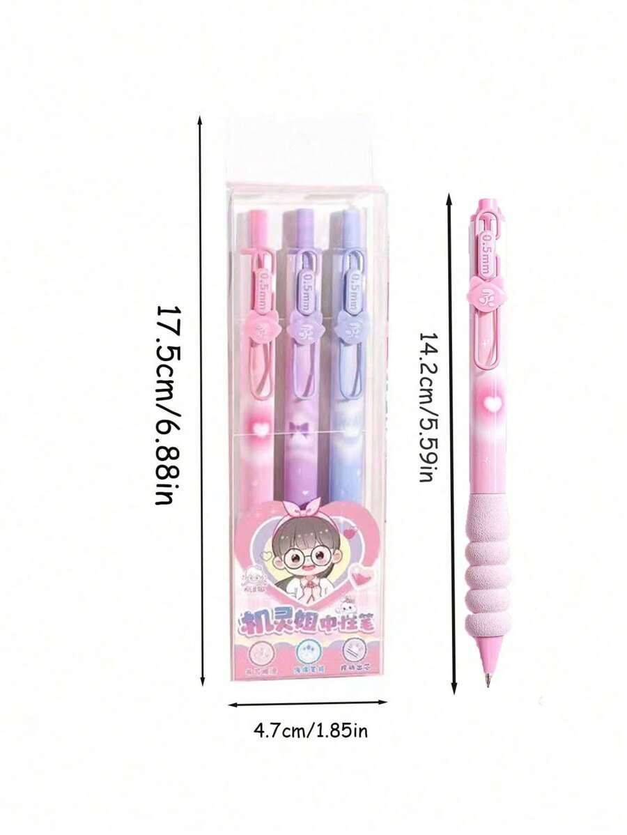 1box 3pcs Push-Button Black Gel Pens, Metal Clip, Sponge Handle ...