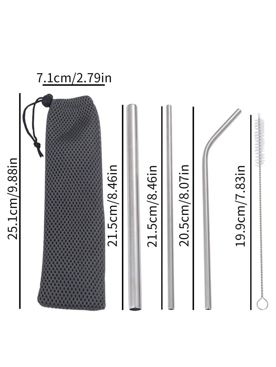 Portable Stainless Steel Boba Straw Set, Including 1 Straight Straw, 1 ...