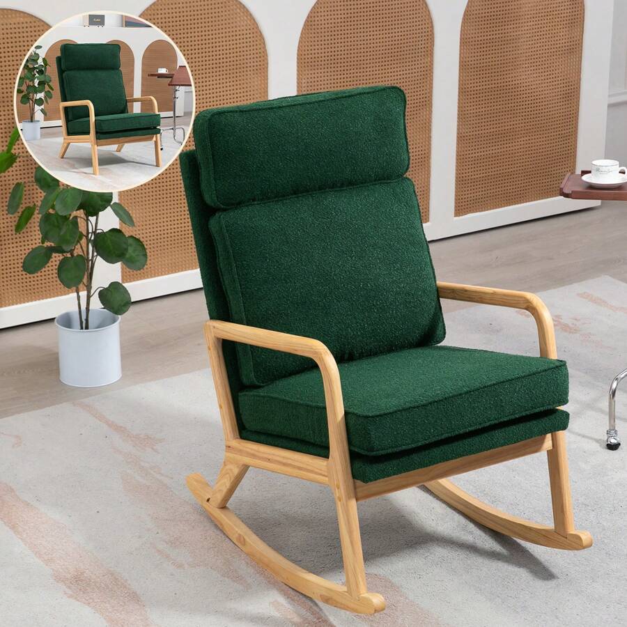 Convertible Nursery Rocking Chair, Boucle Upholstered Rocker Recliner ...