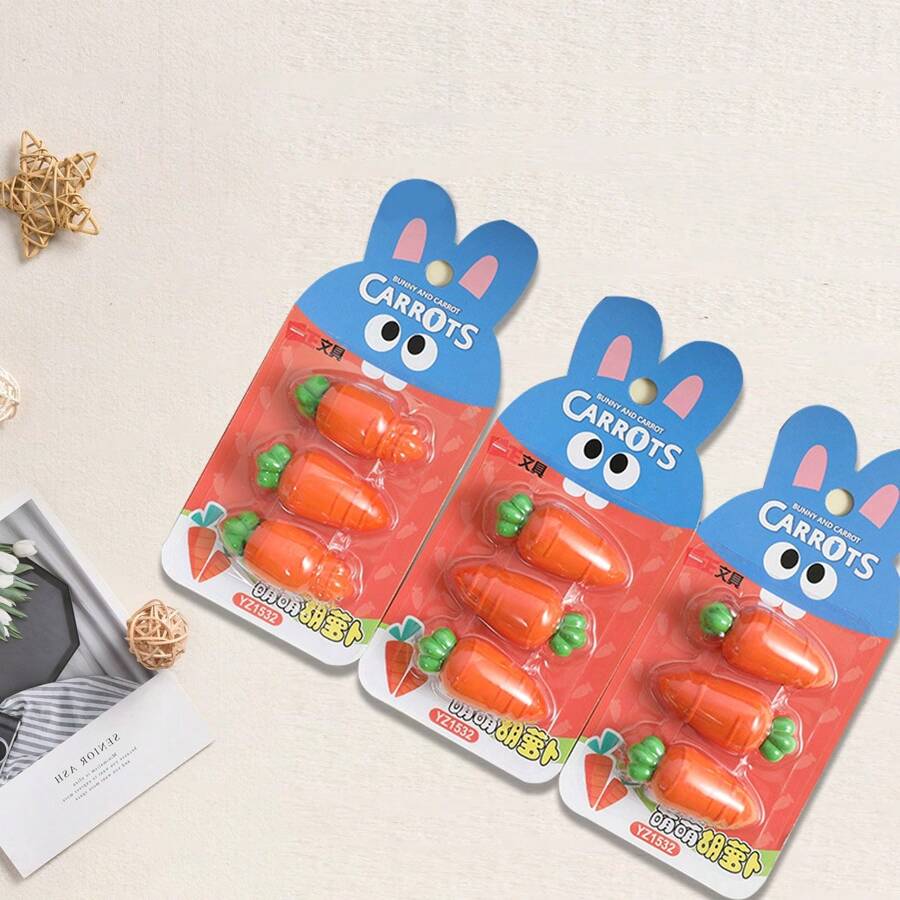 1pc Carrot Cute Eraser Girl Pencil Eraser Student Rubber Cartoon Pen ...