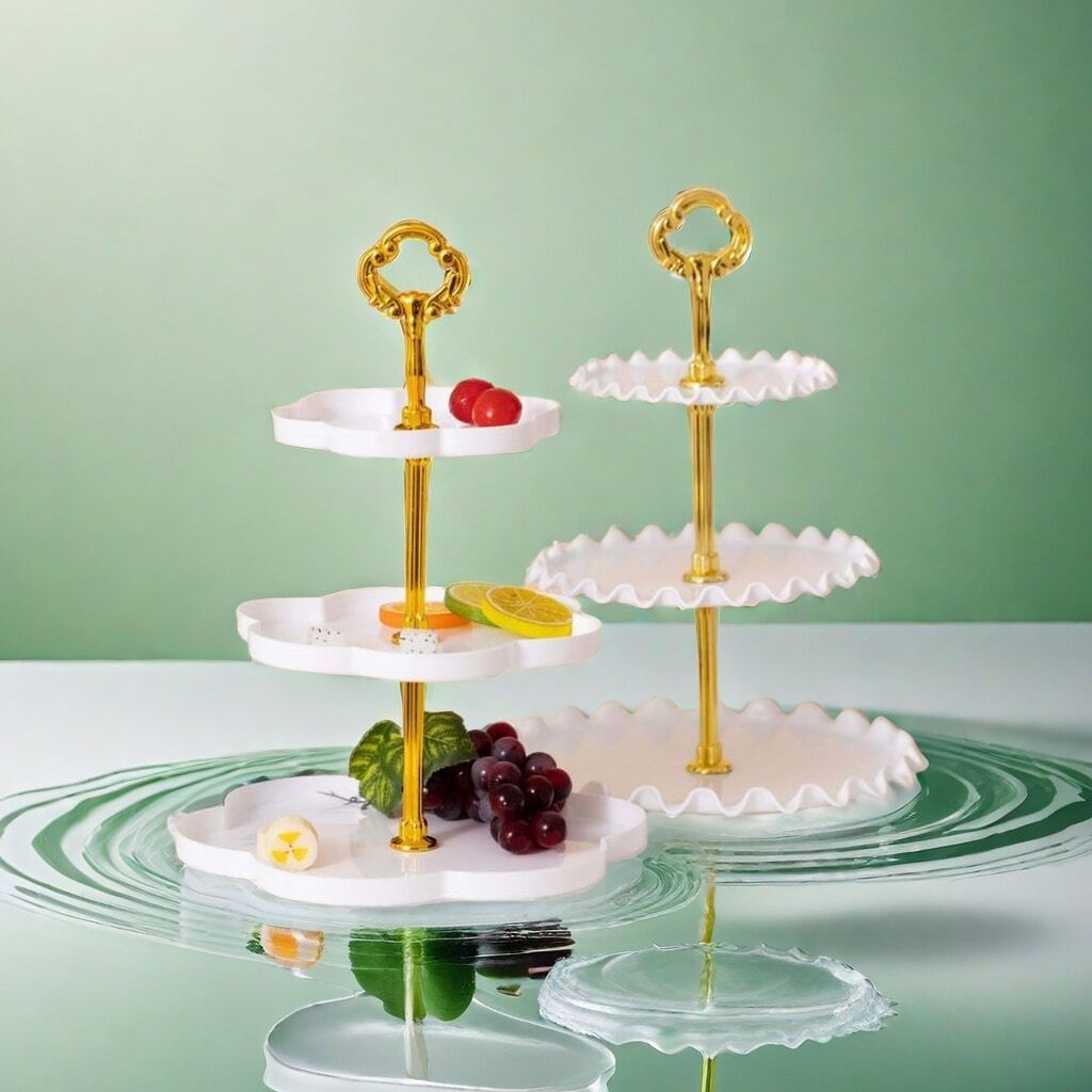 ขาตั้ง 3 ชั้นผลไม้ถาดChoiceDisplay Cupcakeผู้ถือชั้นวางSTACKABLEที่ถอด ...
