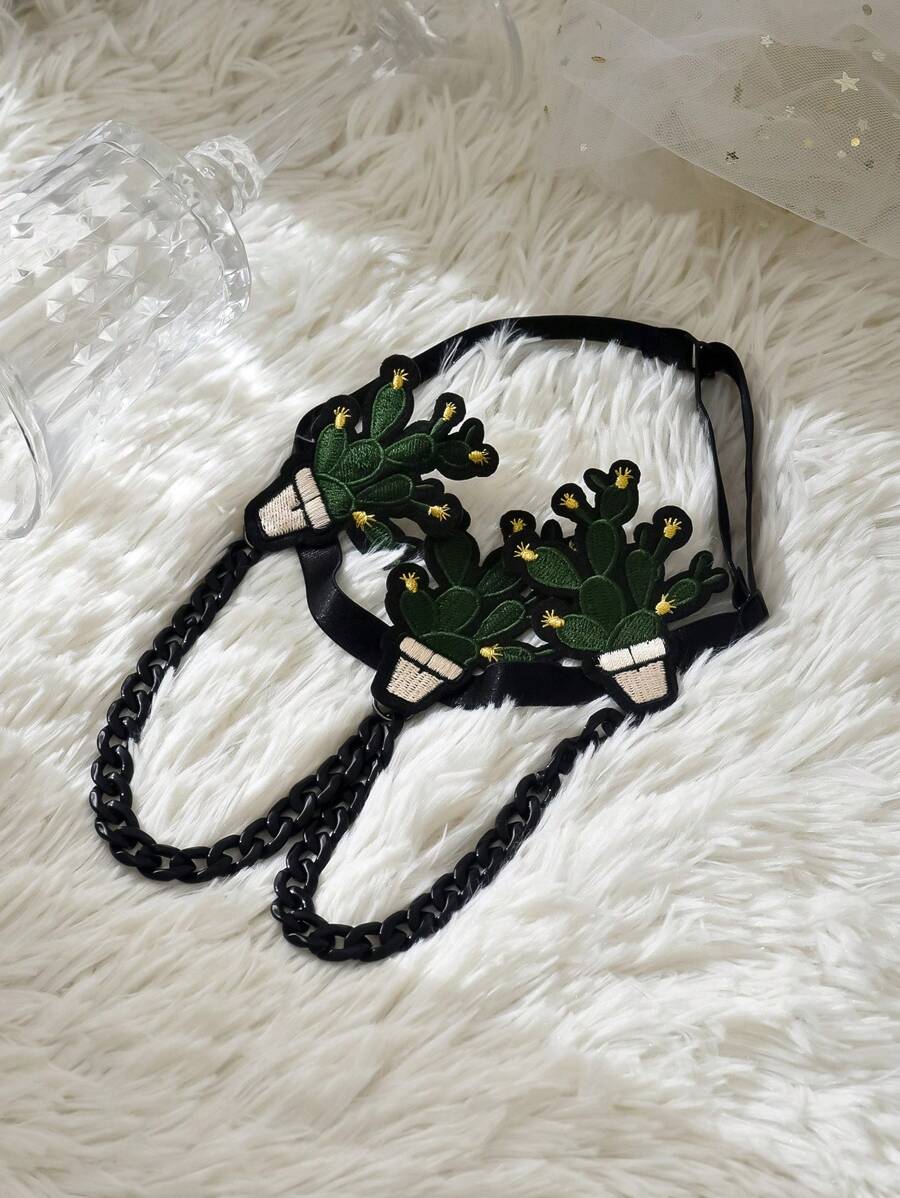 Bestickter Kaktus Stoff Patch, Sexy schwarze Kette Bein-Lasso Bein Strumpfband für Mädchen ...
