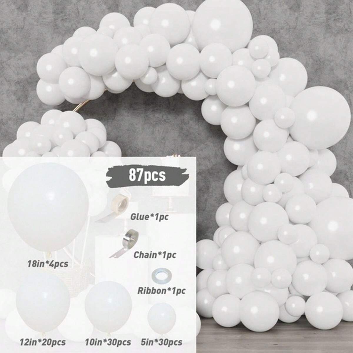 Simple White Balloon Decoration Set, Including 87pcs Balloons, Ideal ...