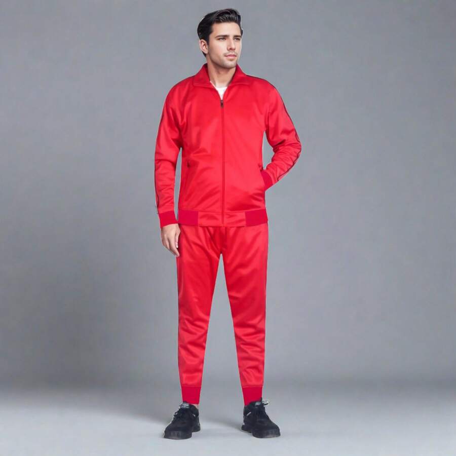 Men 2-Piece Classic Jogger Tracksuit Track Jacket & Track Pants Solid ...