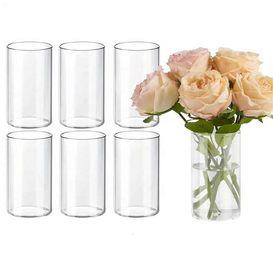 6pcs Clear Acrylic Cylinder Vase, Transparent Bud Flower Vases For ...
