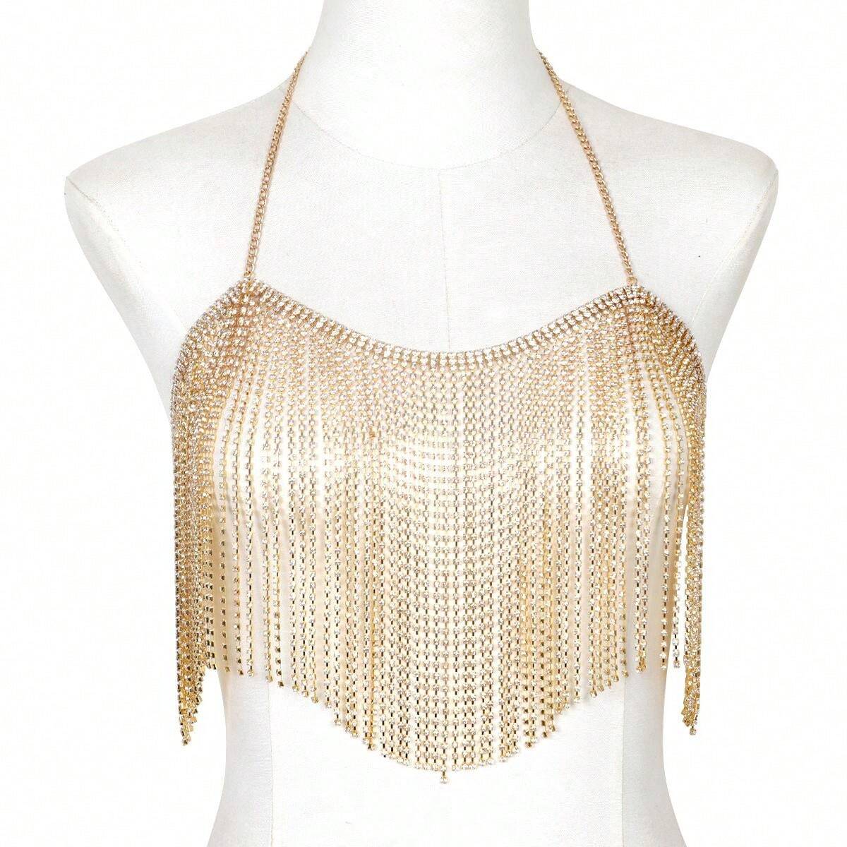 Women's Nightclub Sexy Chest Chain Personality Exaggerated Shiny Strap ...