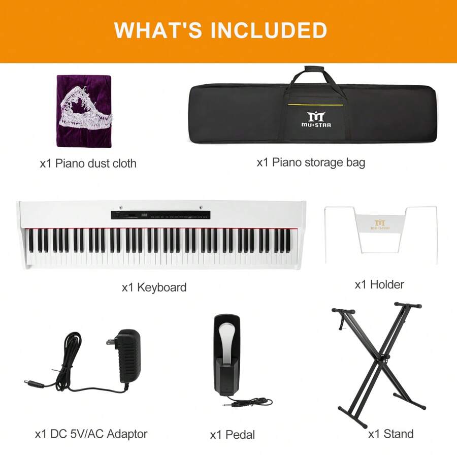 MUSTAR Digital Piano 88 Semi Weighted Keys With Stand Touch Sensitivity, Full Size Keyboard For ...