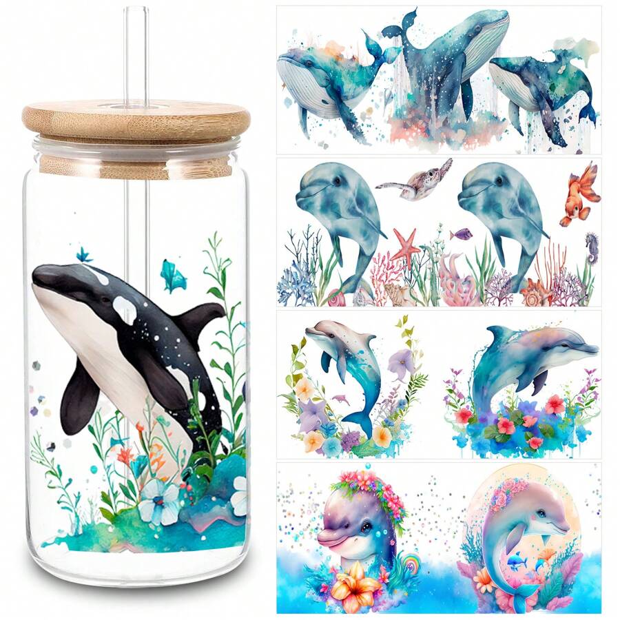 5 Sheets Fish UV DTF Cup Stickers, Glass Sports DTF Transfer Stickers ...