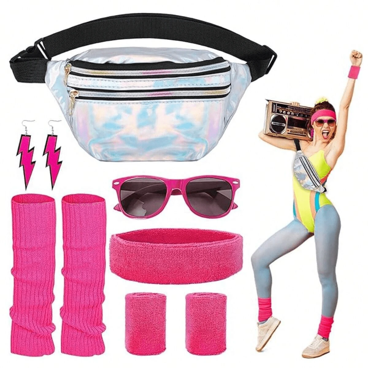 9pcs,80s Fancy Dress For Women Set, 1980s Fancy Dress Sets & Kits With ...