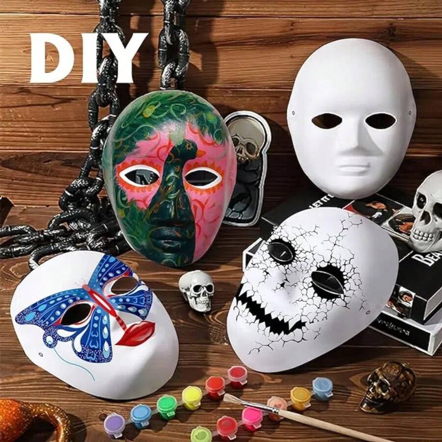 DIY Blank Full Face Mask, White Paper Mask Costume, Halloween Crafts ...
