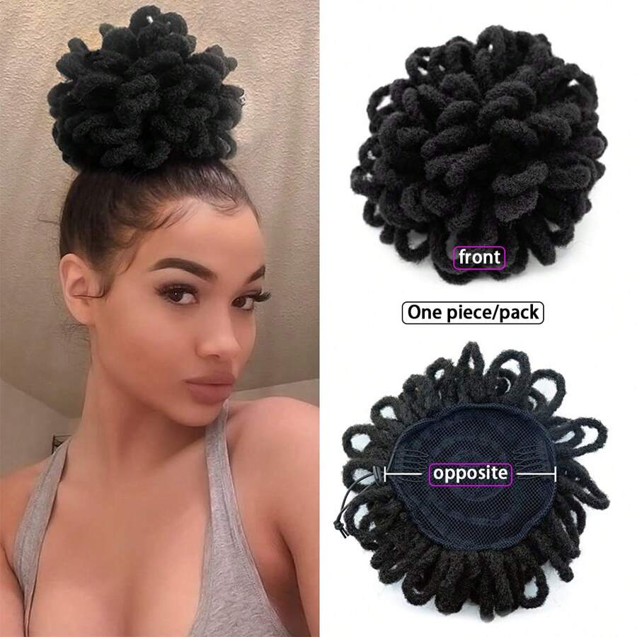Afro Puff Drawstring Ponytails,Faux Bun Loc Ponytail Dread Bun Braided ...