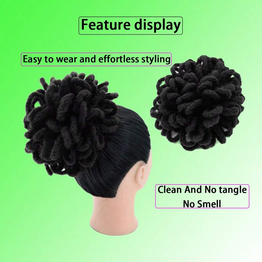 Afro Puff Drawstring Ponytails,Faux Bun Loc Ponytail Dread Bun Braided ...