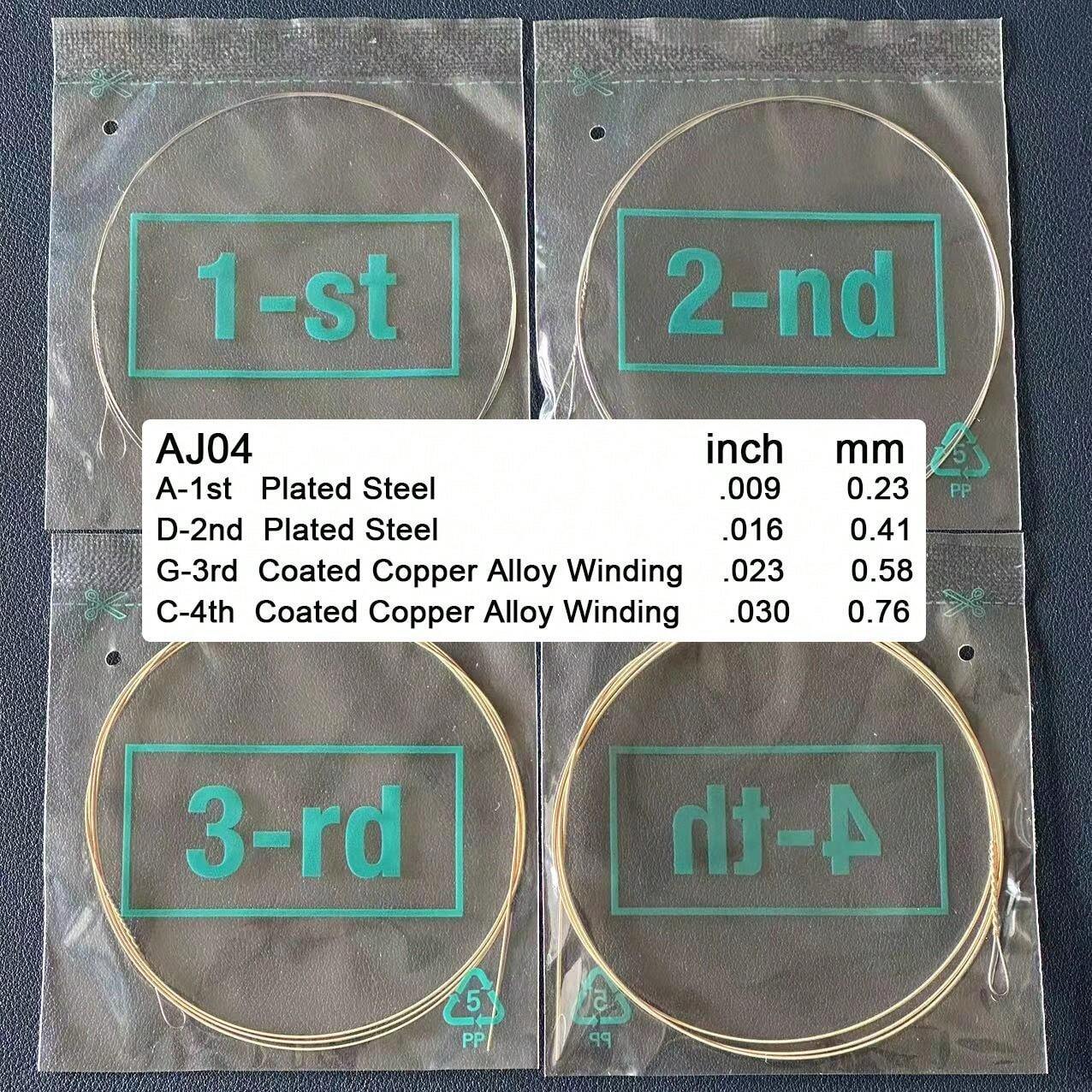 AJ04 Banjo Strings 4-String Set - Plated Steel, Coated Copper Alloy Winding - Parts For Banjo ...