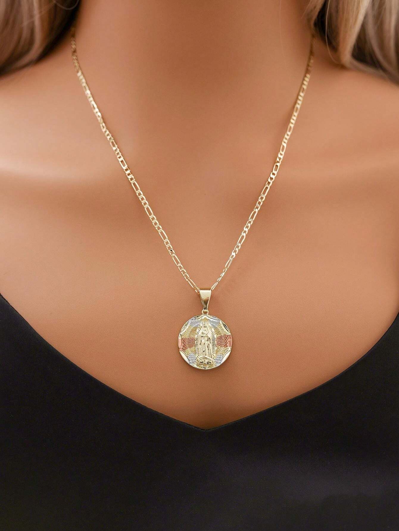 Tri Color Virgen De Guadalupe Round Gold Medel Necklace 14k Gold ...