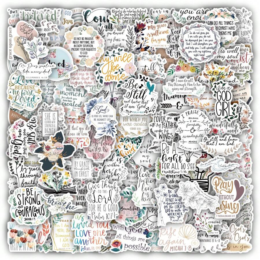 100Pcs Bible Stickers, Inspirational Christian Stickers, Bible Verse ...