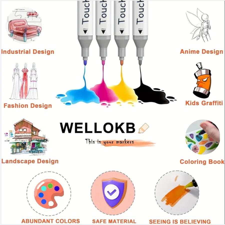 Dual Tip Markers Set 60pcs, Mixed Color Marker Pen Set, Coloring ...