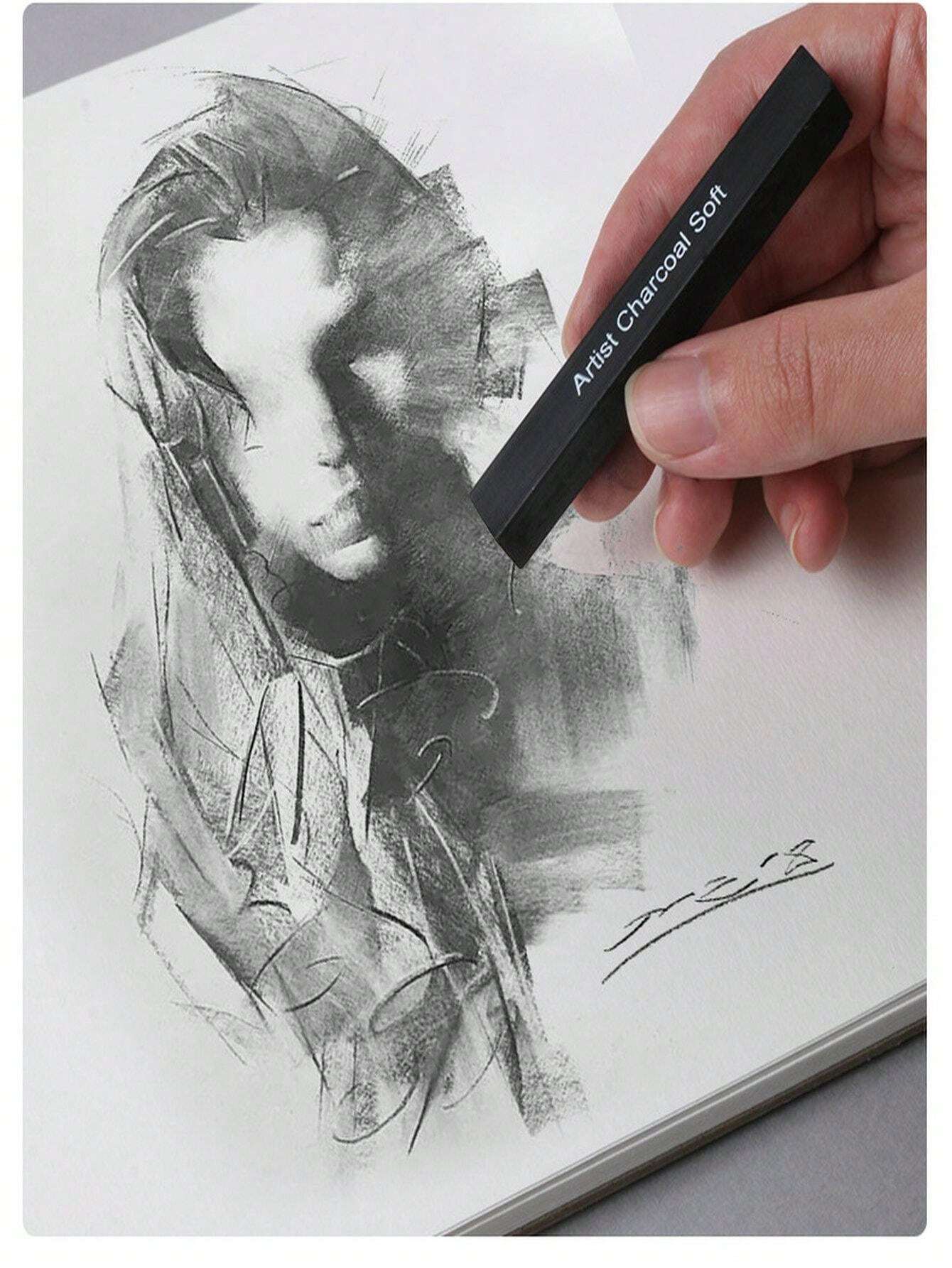 6pcs Black Square Charcoal Sketch Stick Compressed Charcoal Bar Drawing ...