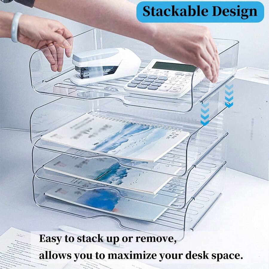 2pcs Stackable Paper Tray For Desk, A4 Size Clear PET Desk File Paper ...