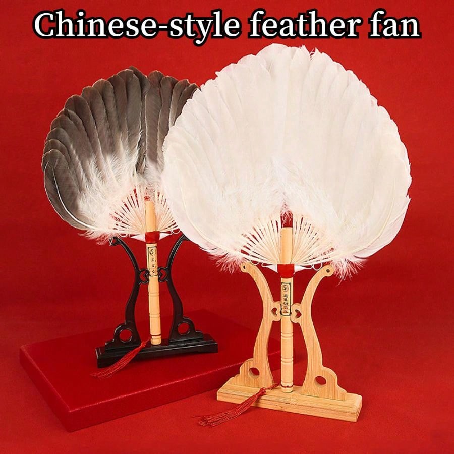 1pc Feather Fan, Summer Portable Goose Feather Fan, Chinese Style Kong ...