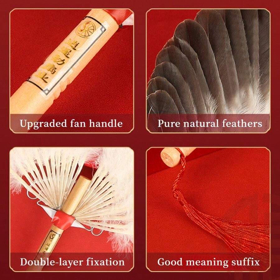 1pc Feather Fan, Summer Portable Goose Feather Fan, Chinese Style Kong ...